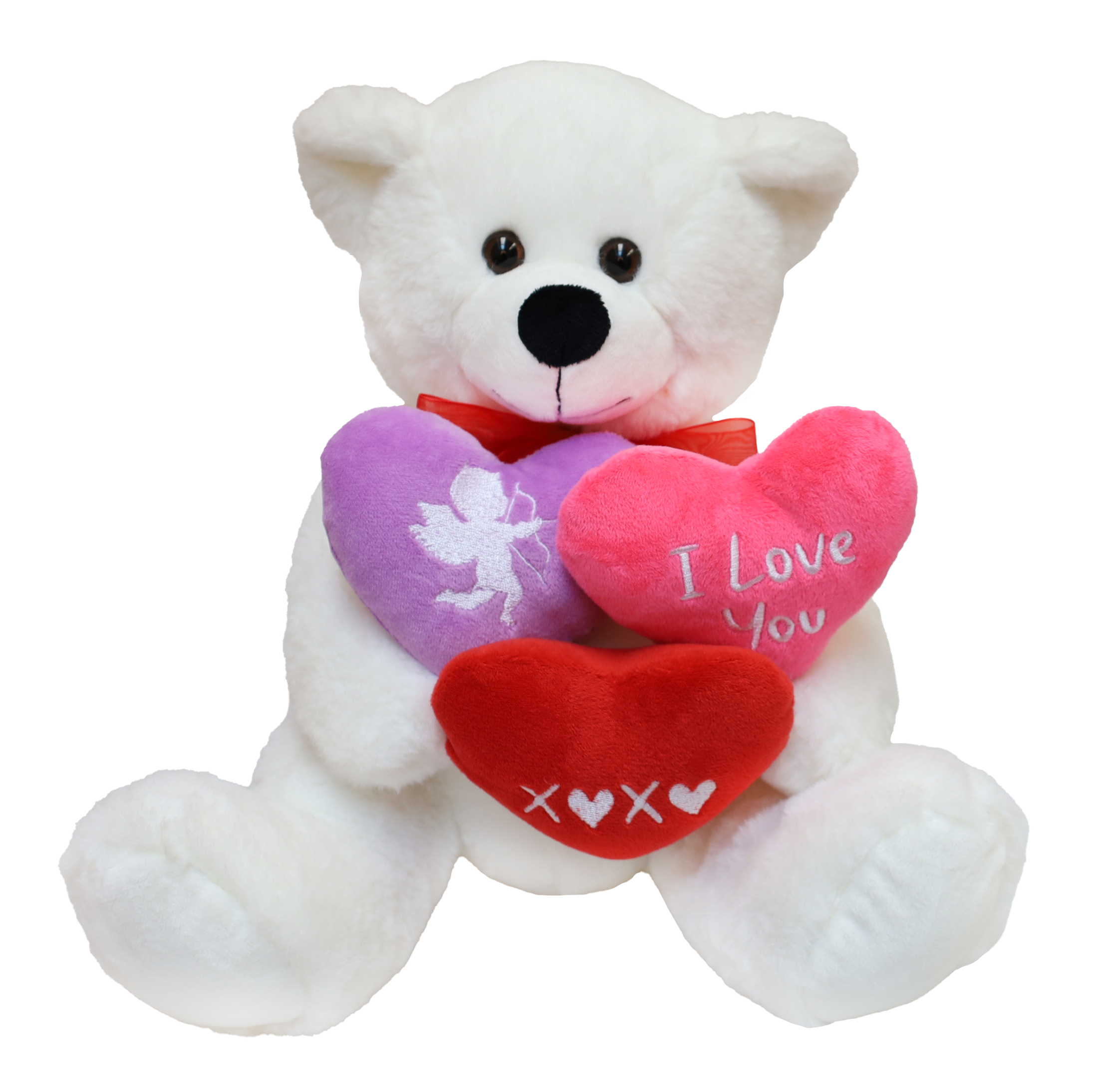 Whie Jojo Bear with 3 hearts, 11" - 50212 – Parkdale Novelty